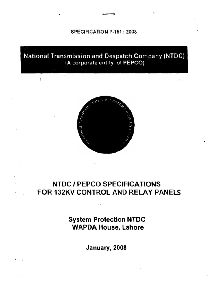 NTDC - P-151-2008-Scanned (132kV Relay & Control) | PDF | Power Supply | Relay