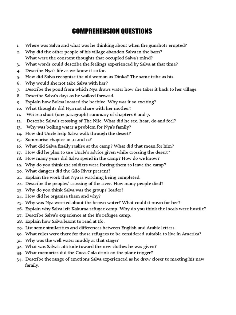 A Long Walk To Water Comprehension 2024 | PDF