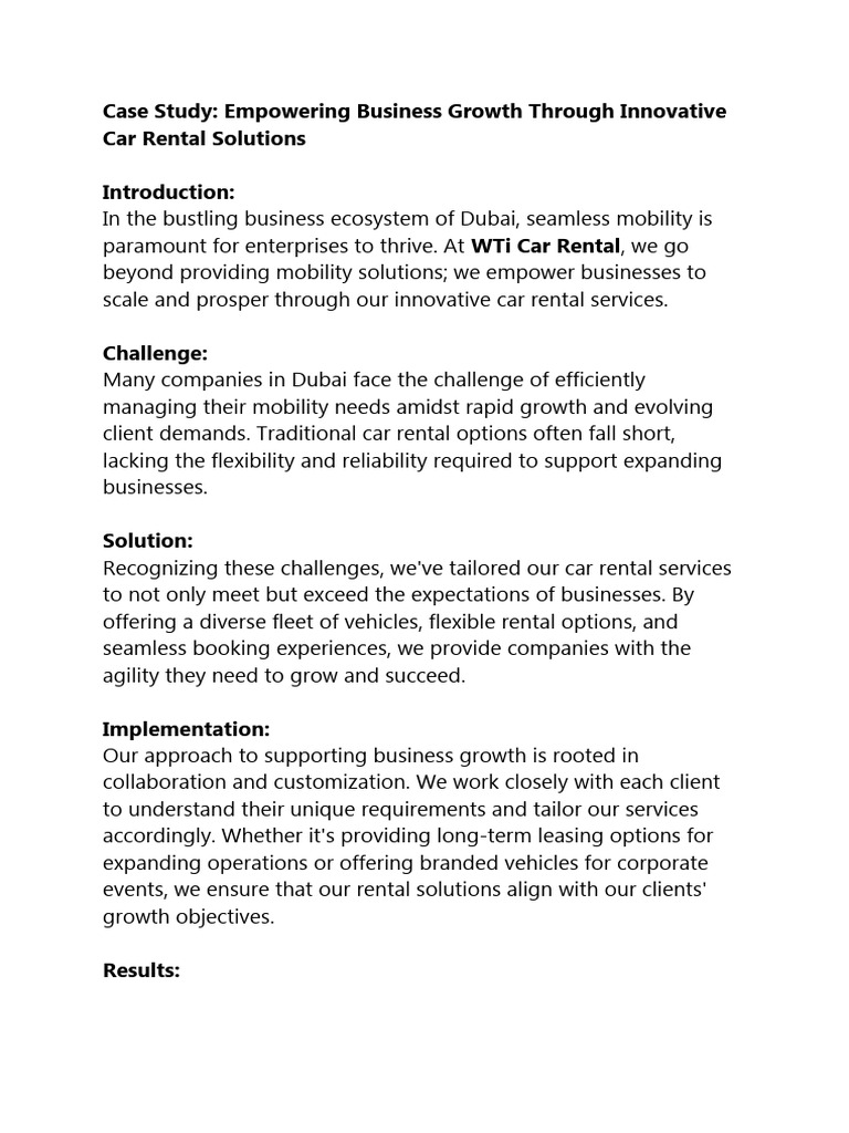 Case Study WTi | PDF | Car | Car Rental