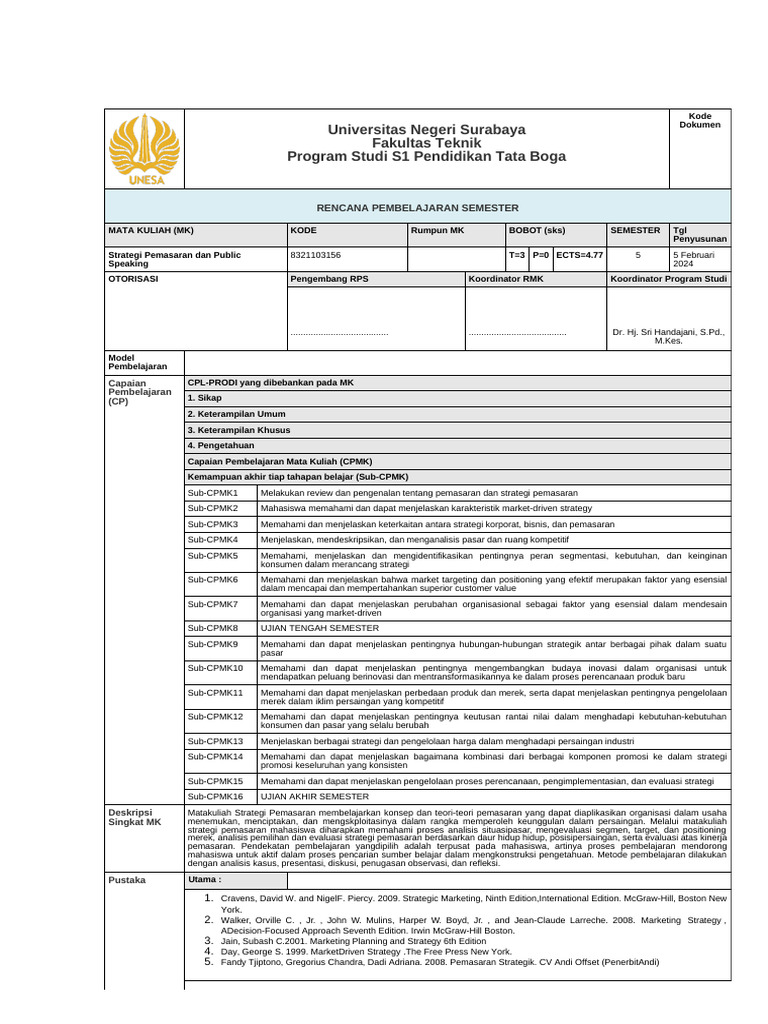 RPS Strategi Pemasaran Dan Public Speaking | PDF | Seni