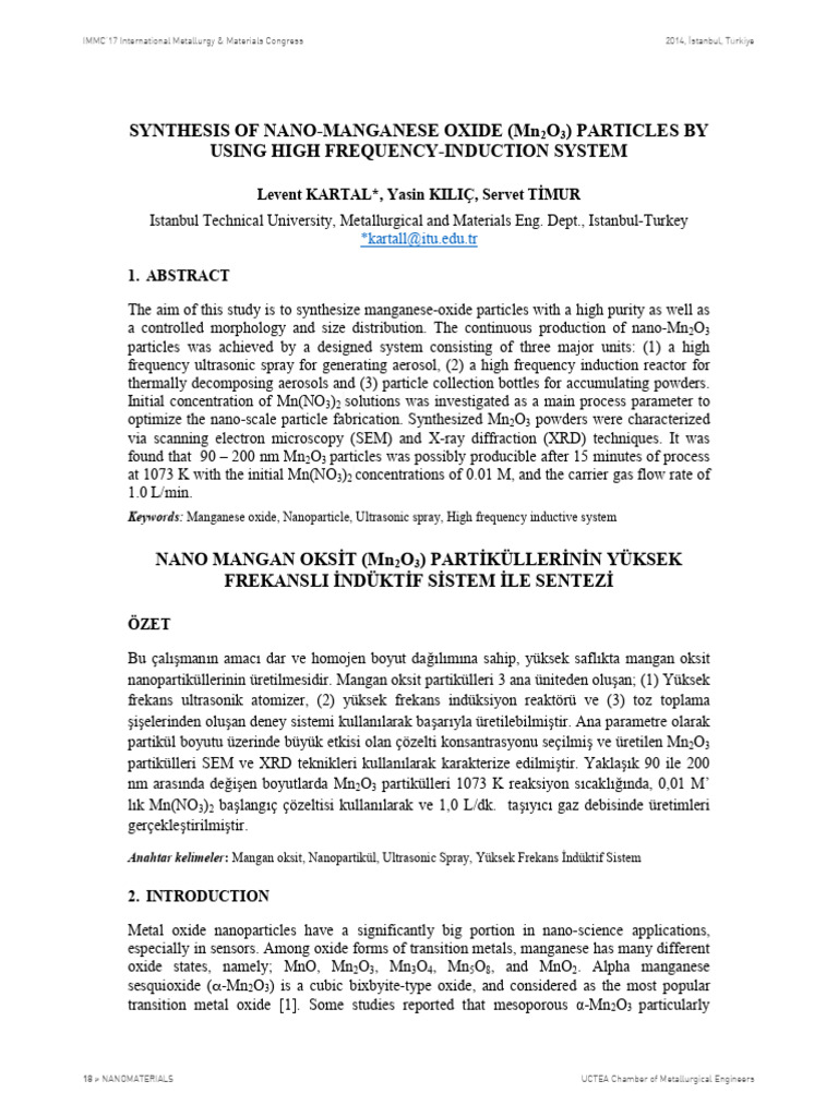 Tam Metin SYNTHESIS OF NANO-MANGANESE OXIDE (Mn2O3) PARTICLES BY USING ...