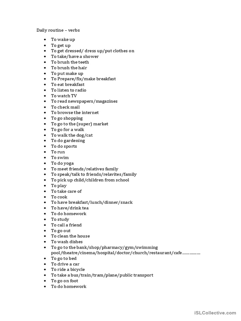 Essential Daily Routine Verbs List | PDF
