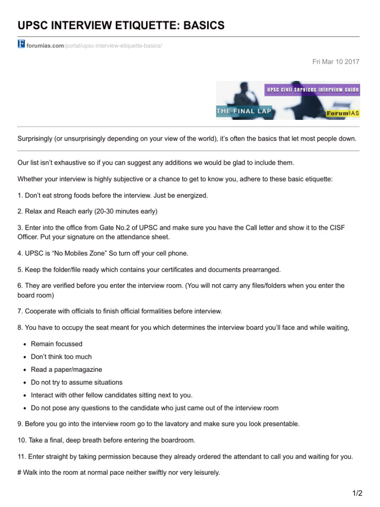Upsc Interview Etiquette Basics | PDF Upsc Interview Etiquette Basics | PDF