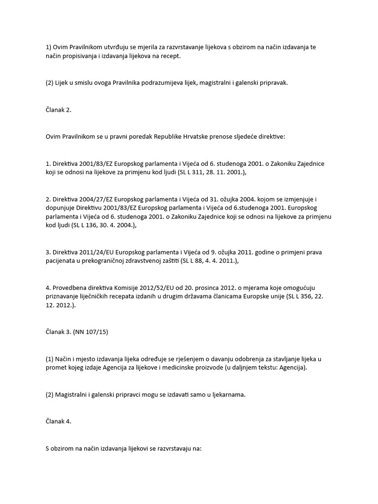 Pravilnik o Propisivanju I Izdavanju Lijekova Na Recept | PDF