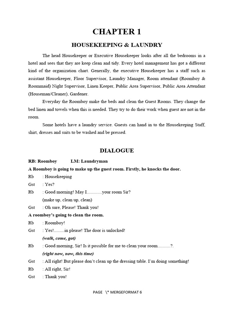 Housekeeping Procedures and Vocabulary | PDF | Bed | Bathroom