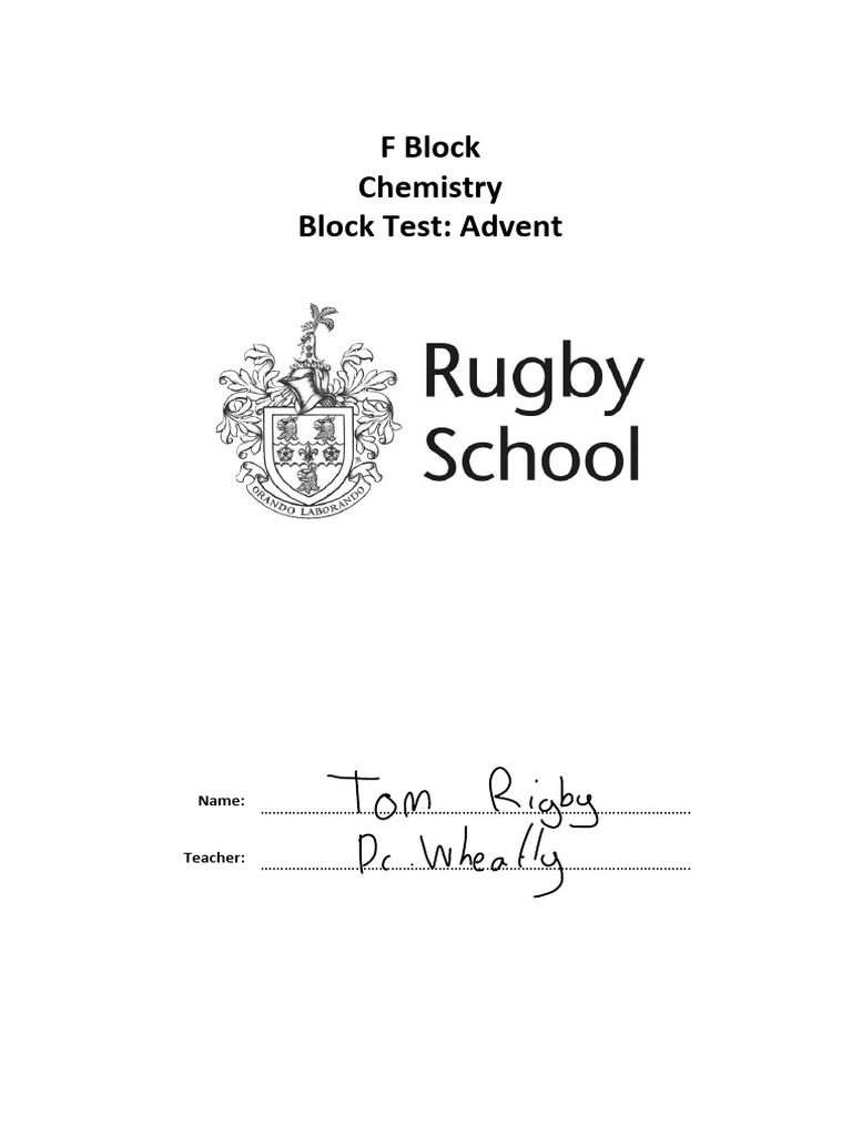 F Block Advent Chemistry Test 2021 | PDF | Chemical Elements | Periodic ...