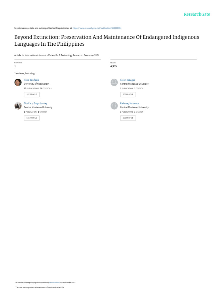 Beyond Extinction Preservation and Maintenance of Endangered Indigenous ...