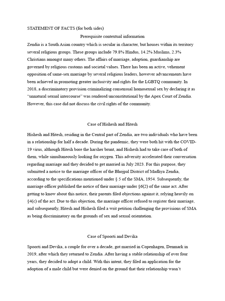 Statement of Facts | PDF | Marriage | Supreme Court Of The United States