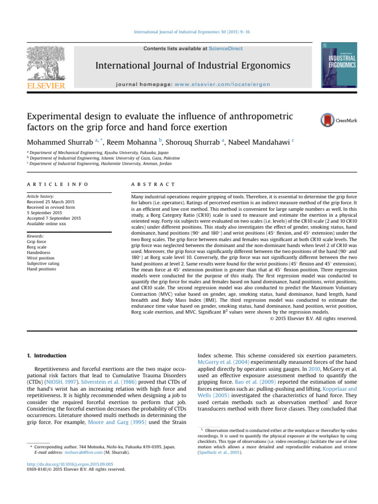 experimental design to evaluate the influence of anthropometric factors on the grip force and ...