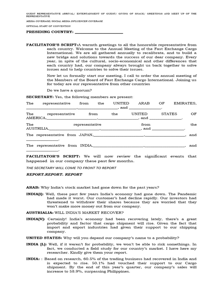 Script For Business Meeting | PDF | Supply Chain | Business