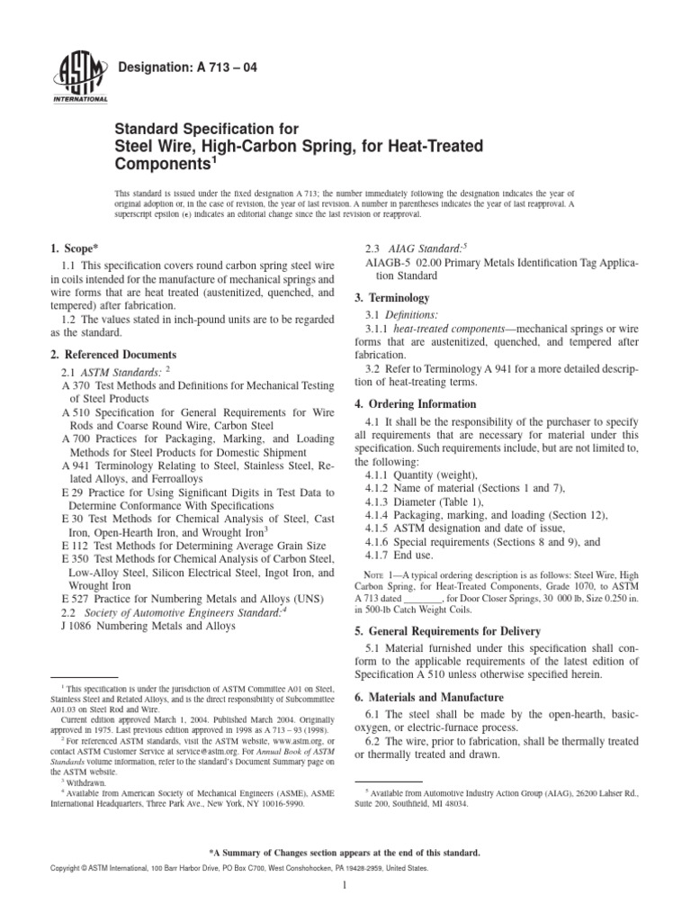 Steel Wire, High-Carbon Spring, For Heat-Treated Components | PDF ...