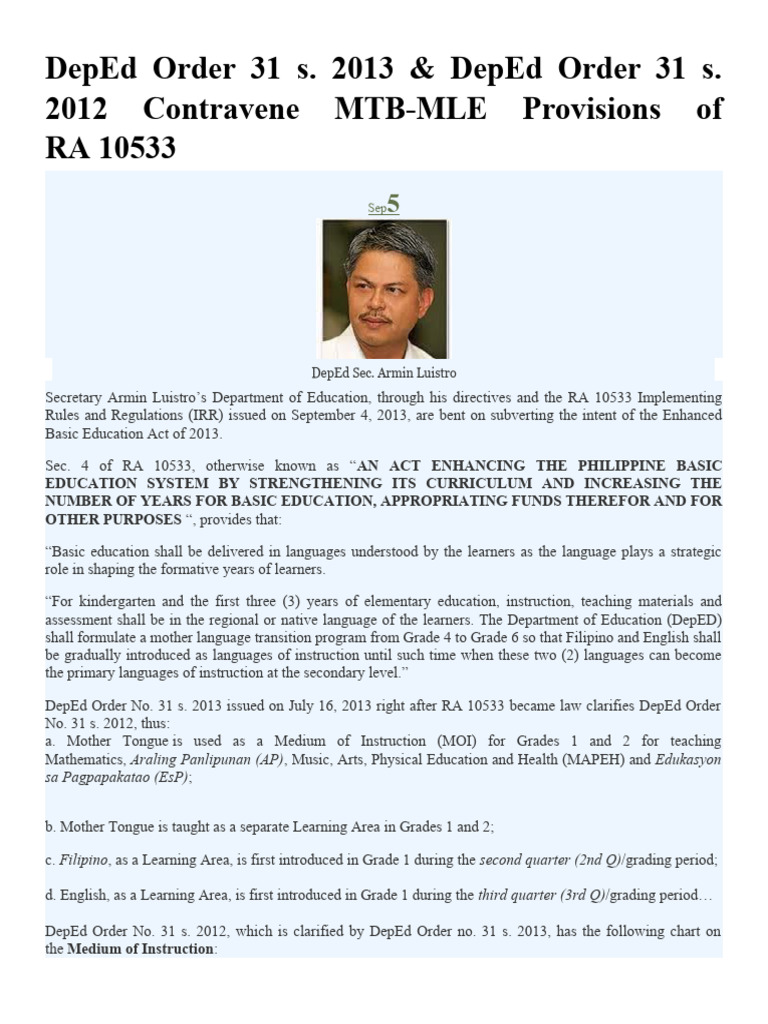 DepEd-Order-31-s | PDF | First Language | Curriculum
