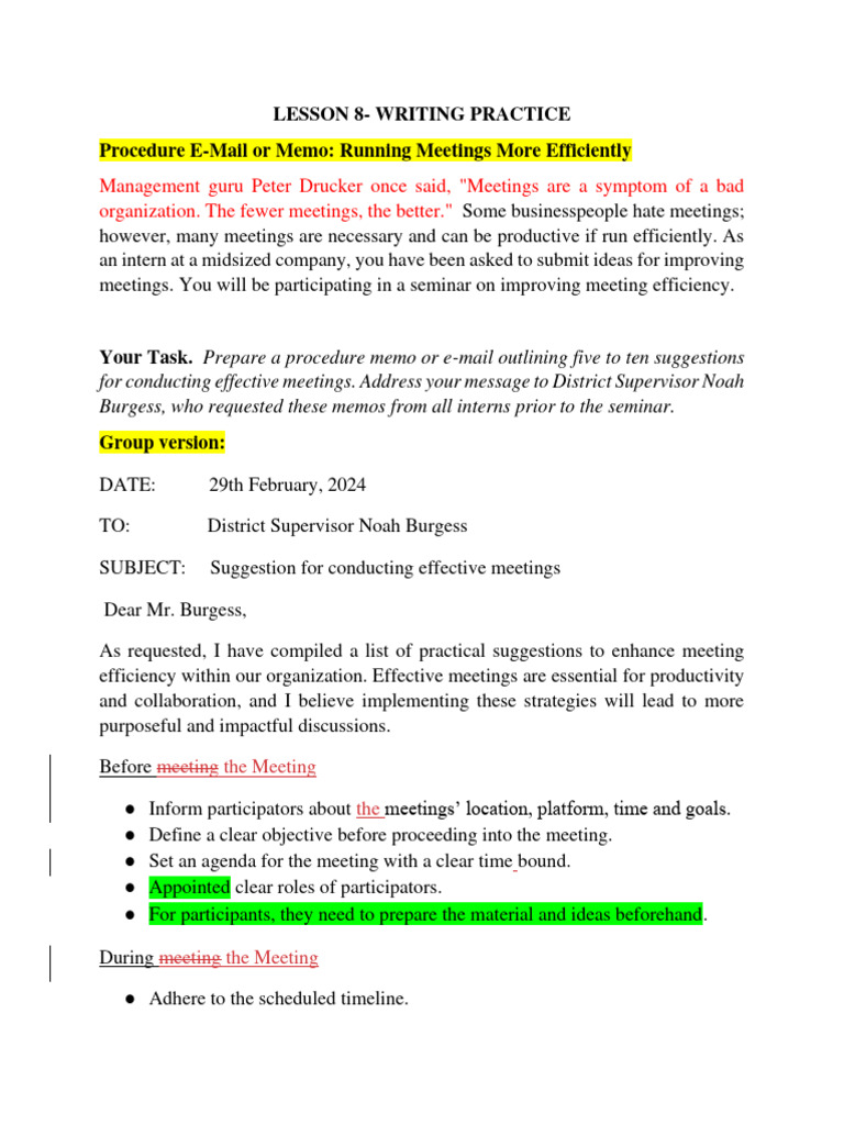 LESSON 8 WRITING PRACTICE Emails Sample Version | PDF | Business