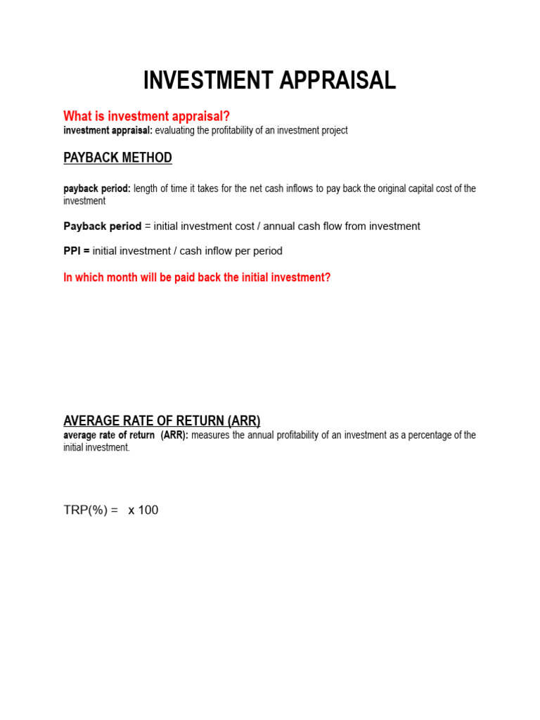 Investment Appraisal Methods Explained | PDF | Investing | Economies