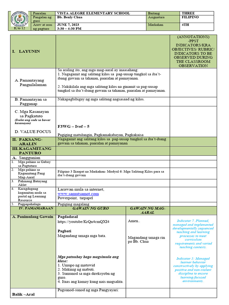LP Grade 3 Quarter 4 Nagagamit ang salitang kilos | PDF