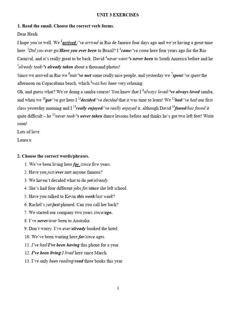 S3 - Unit 3 Grammar Exercises + Revision U123 | PDF | English Language ...