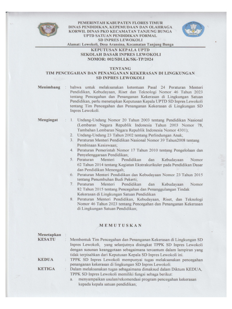 SK TPPK SDI Lewokoli 2024 | PDF