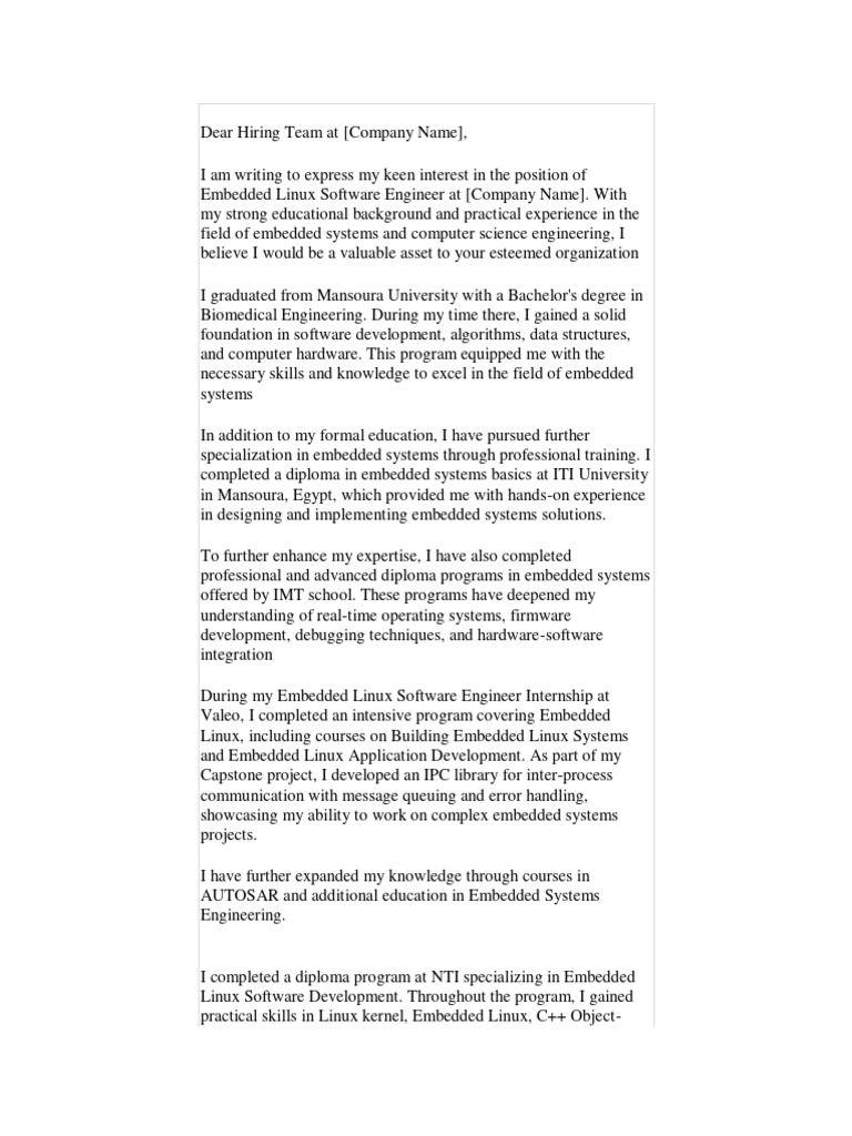 Ahmed Elnahass Cover Letter | PDF | Embedded System | Computer Programming