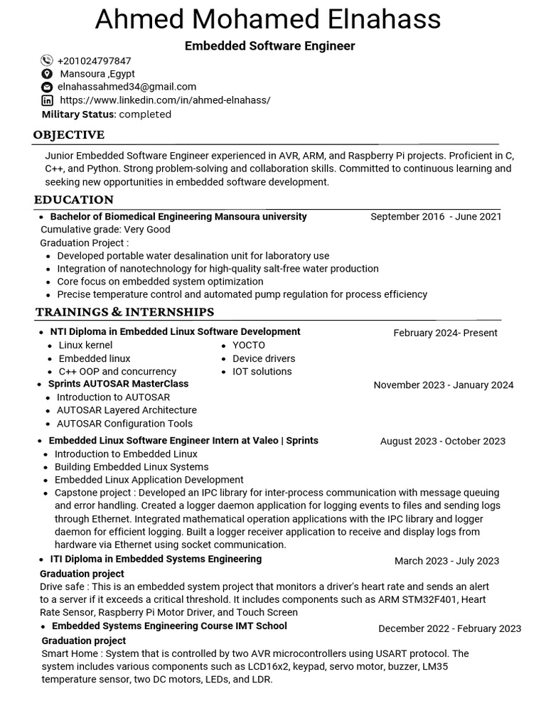 Ahmed Elnahass CV | PDF | Embedded System | Linux