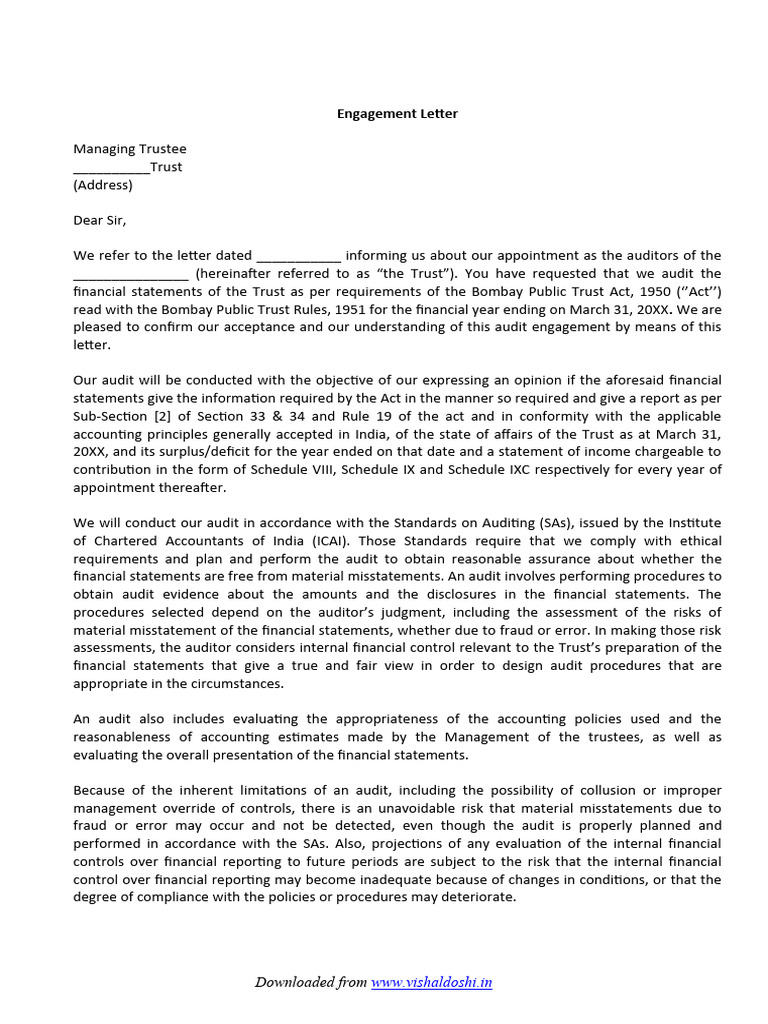 Engagement Letter Trust | PDF | Audit | Internal Control