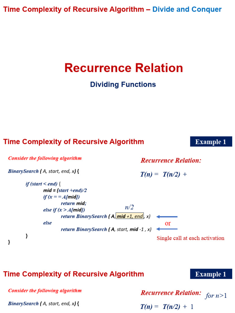 Recurrence Relations Divide And Conquer Pdf Time Complexity Recurrence Relation