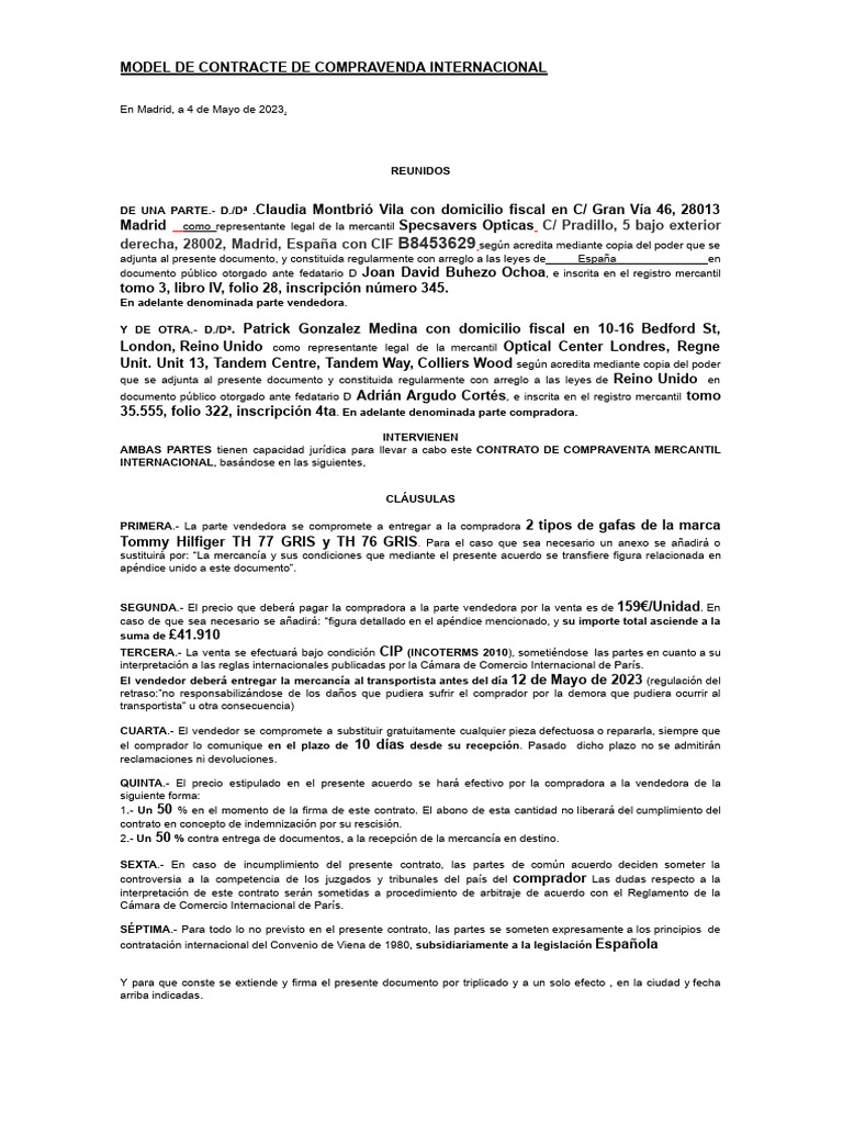 Copia de 2. MODEL DE CONTRACTE DE COMPRAVENDA INTERNAC | PDF | Derecho ...
