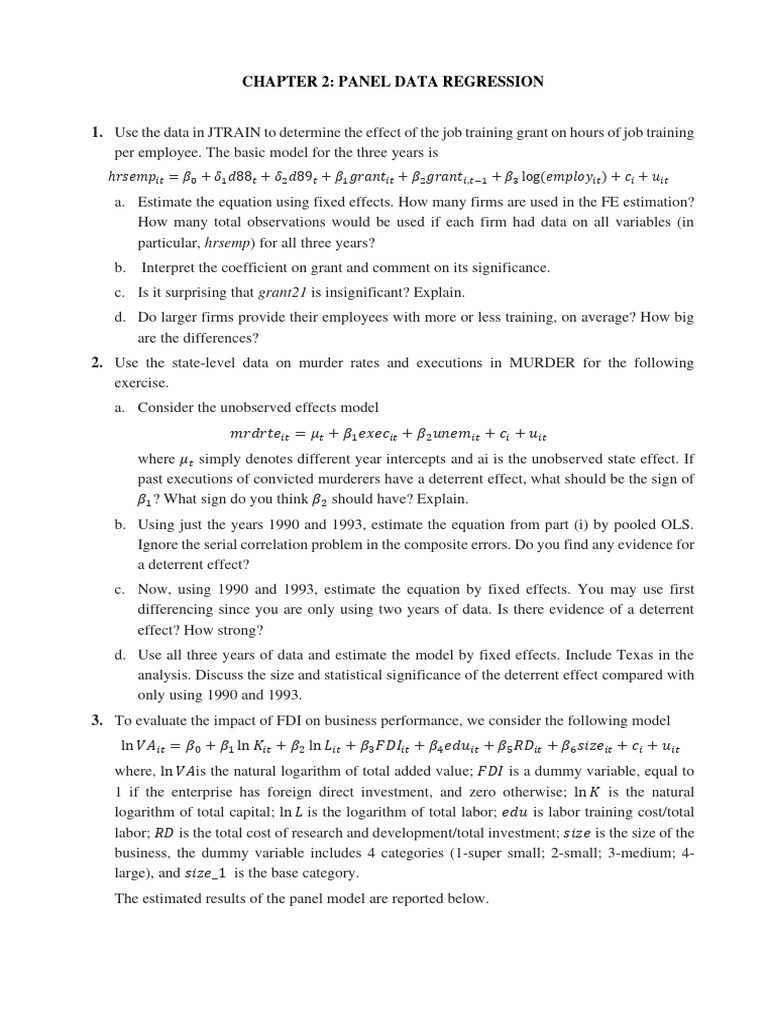 Chapter 2 - Exercises - Econometrics2 | PDF | Fixed Effects Model | Interpolation
