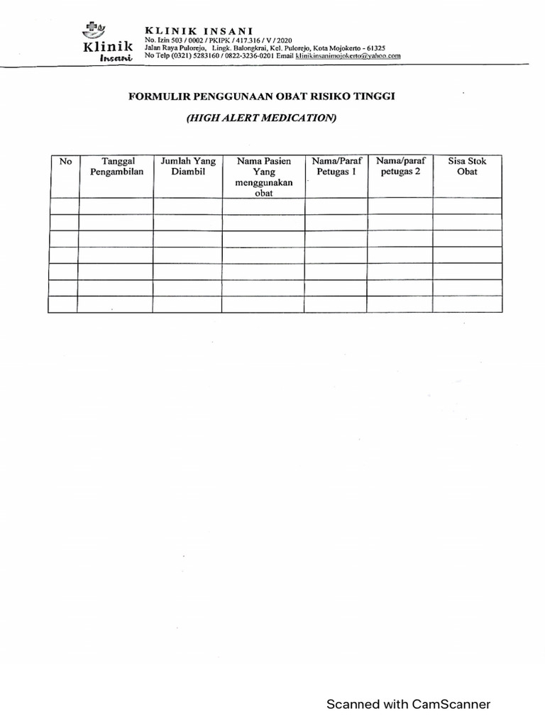Formulir Penggunaan Obat Risiko Tinggi | PDF