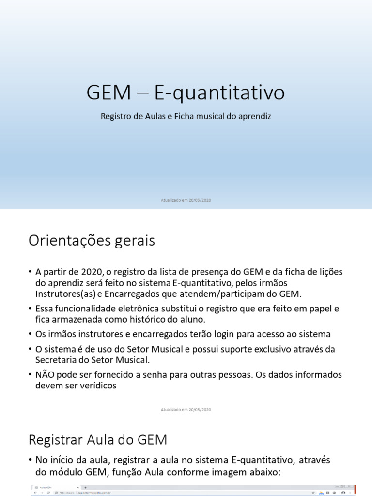 Registro de Aulas no E-quantitativo GEM | PDF | Informática