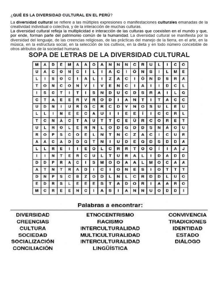 Sopa de Letras Diversidad Cultural | PDF