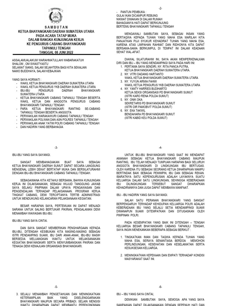 SAMBUTAN DALAM RANGKA KUNKER CABANG Ke RANTING SIMPANGEMPAT FEBEUARI 2024 | PDF