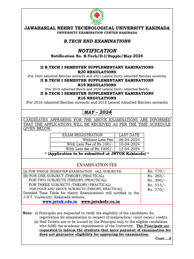 JNTUK B.Tech II Sem Supp Exam May 2024 | PDF