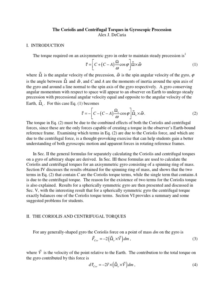 Coriolis Torque | PDF | Gyroscope | Rotation