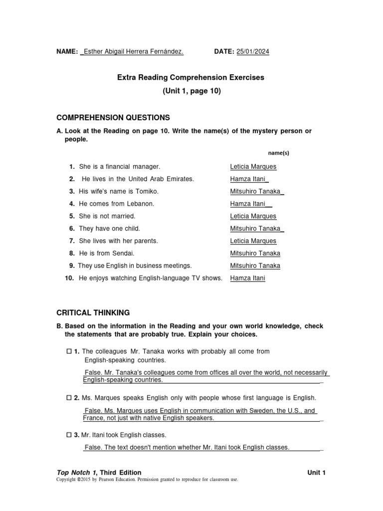 Esther 3. UNIT 1 Reading Comprehension | PDF | Cognition | Linguistics