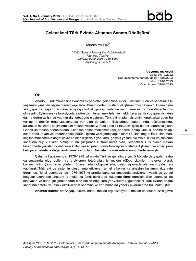 Geleneksel Türk Evinde Ahşabın Sanata Dönüşümü - Mualla YILDIZ | PDF