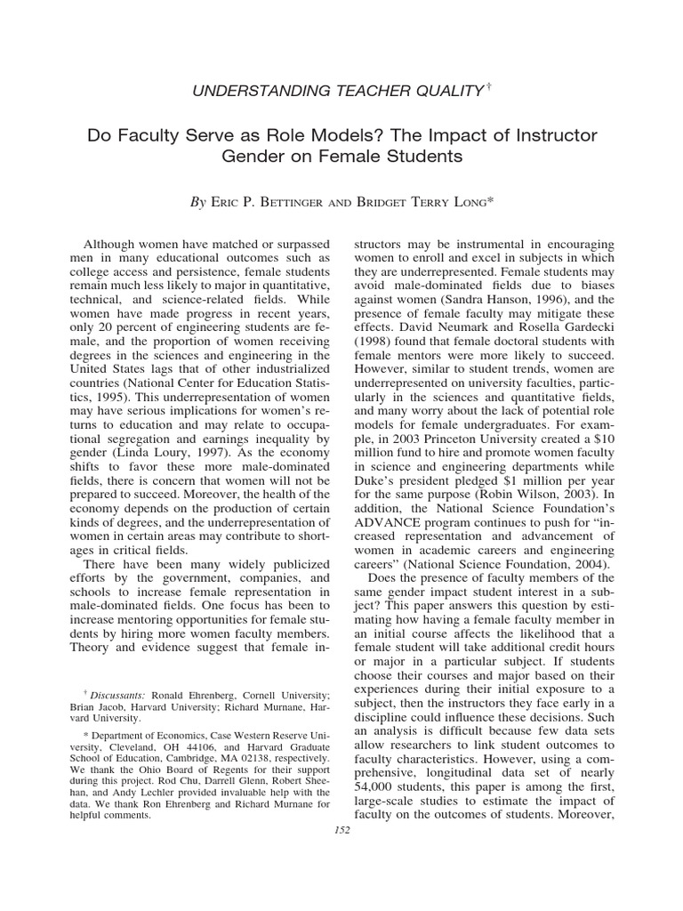 Do Faculty Serve As Role Models? The Impact of Instructor Gender On Female Students | PDF ...