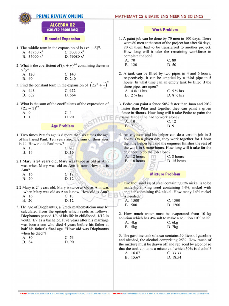 Algebra 02 | PDF