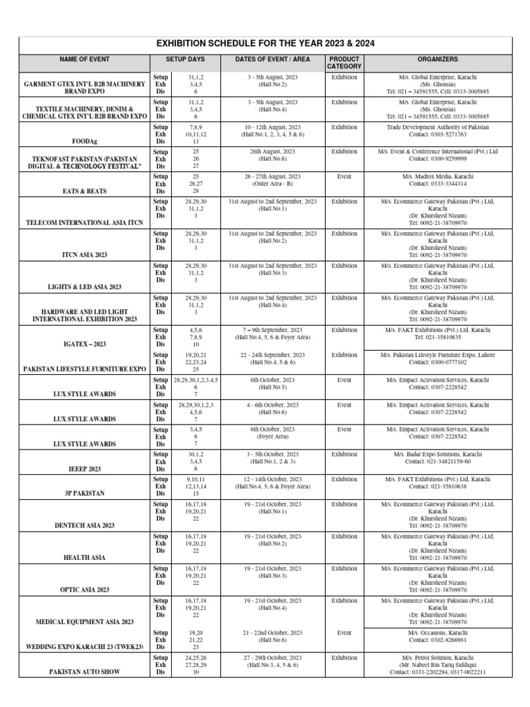 Exhibition-Schedule-of-Karachi-Expo-Centre | PDF | Karachi | Clothing