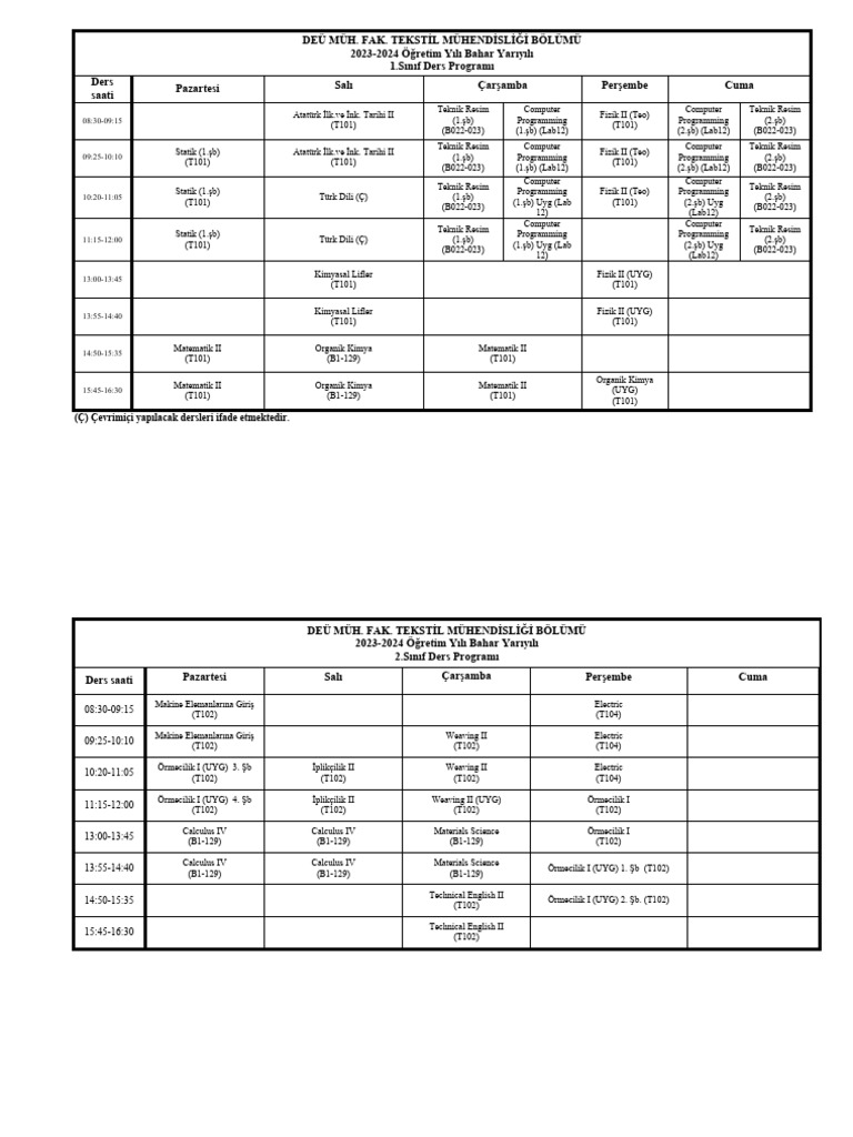 Tekstil Ders Prog 2023 2024bahar | PDF