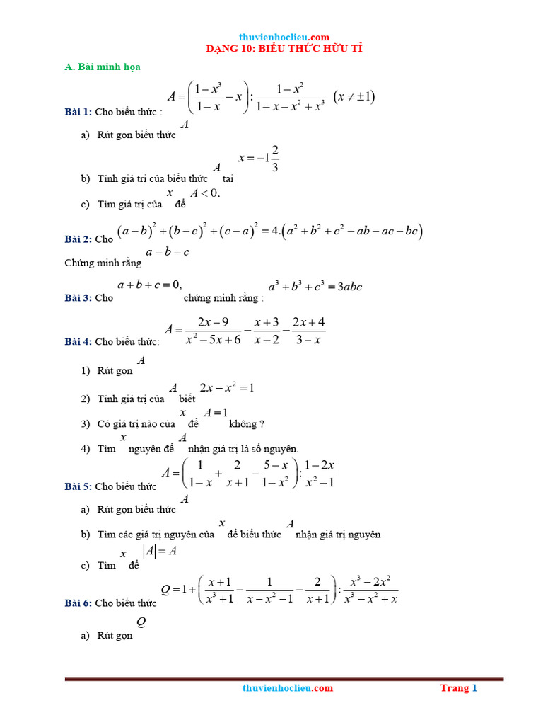 HSG Toan 8 Dang 10 BIEN DOI BIEU THUC HUU TI | PDF