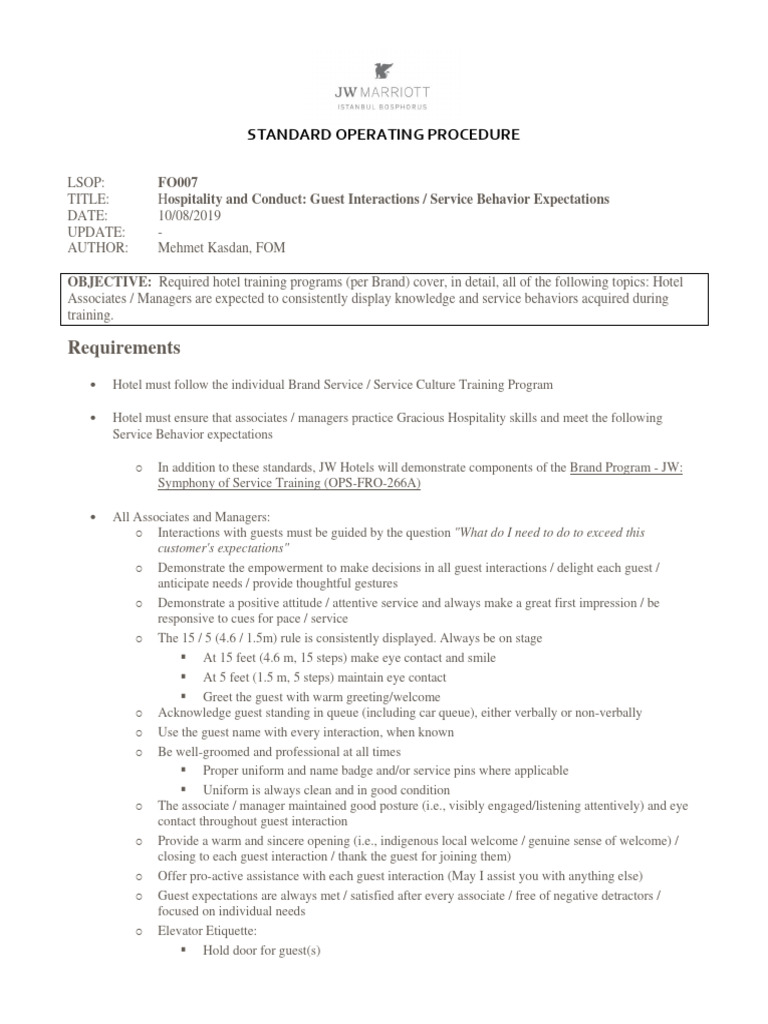 FO007 - Hospitality and Conduct Guest Interactions Service Behavior ...