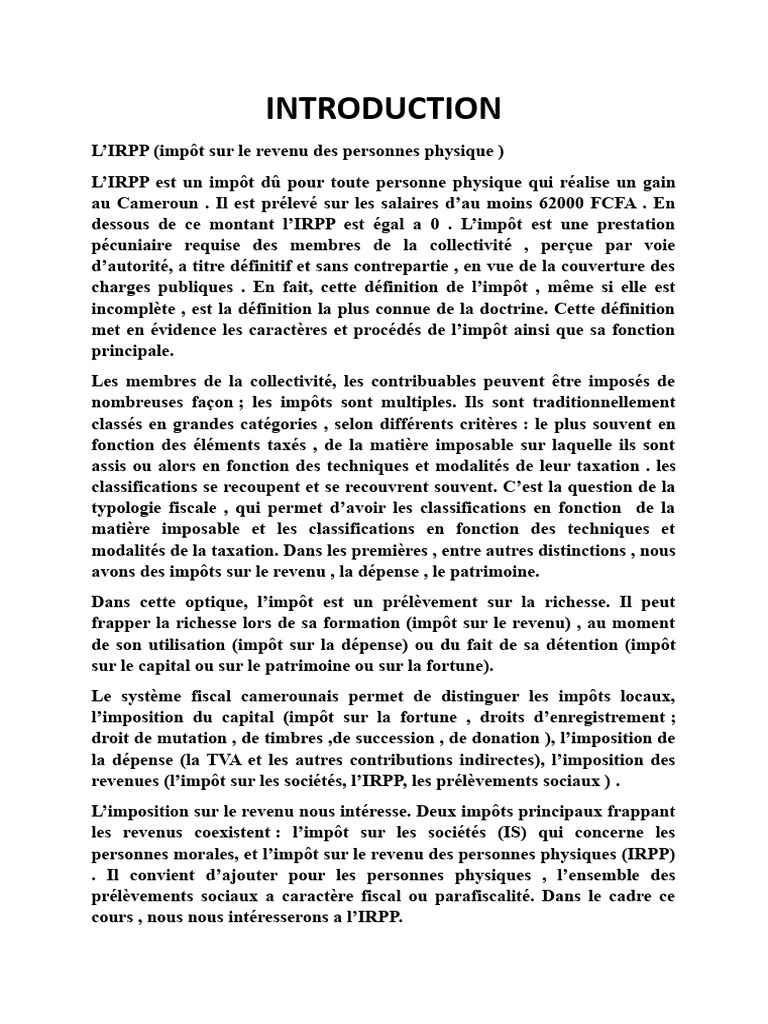 IRPP : Impôt sur le revenu au Cameroun | PDF | Impôts | Impôt sur le revenu