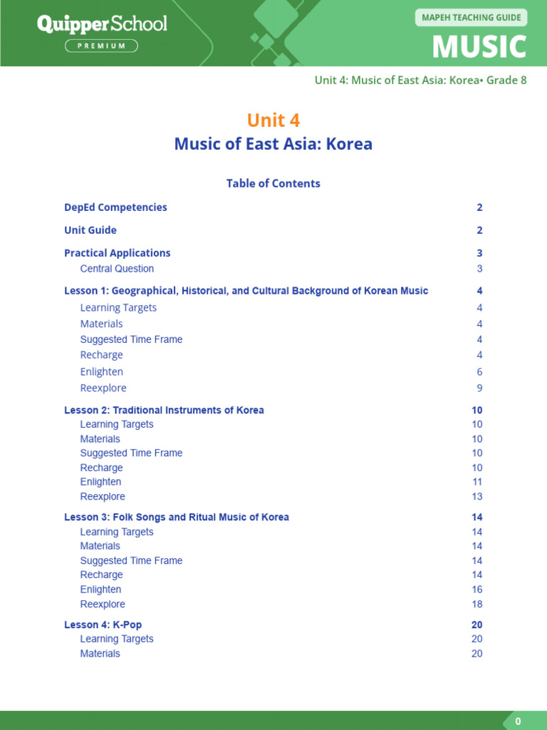 MU 8 Q2 04 Music of East Asia Korea TG | PDF | Dances | Learning