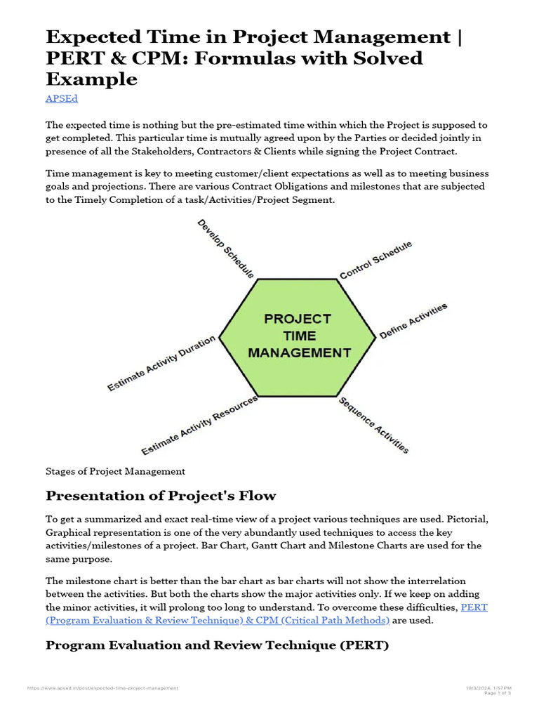 Expected Time in Project Management - PERT & CPM - Formulas With Solved ...