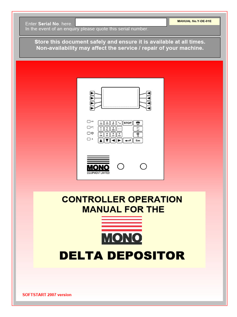 Delta Depositor Controller Manual | PDF | Menu (Computing) | Rotation
