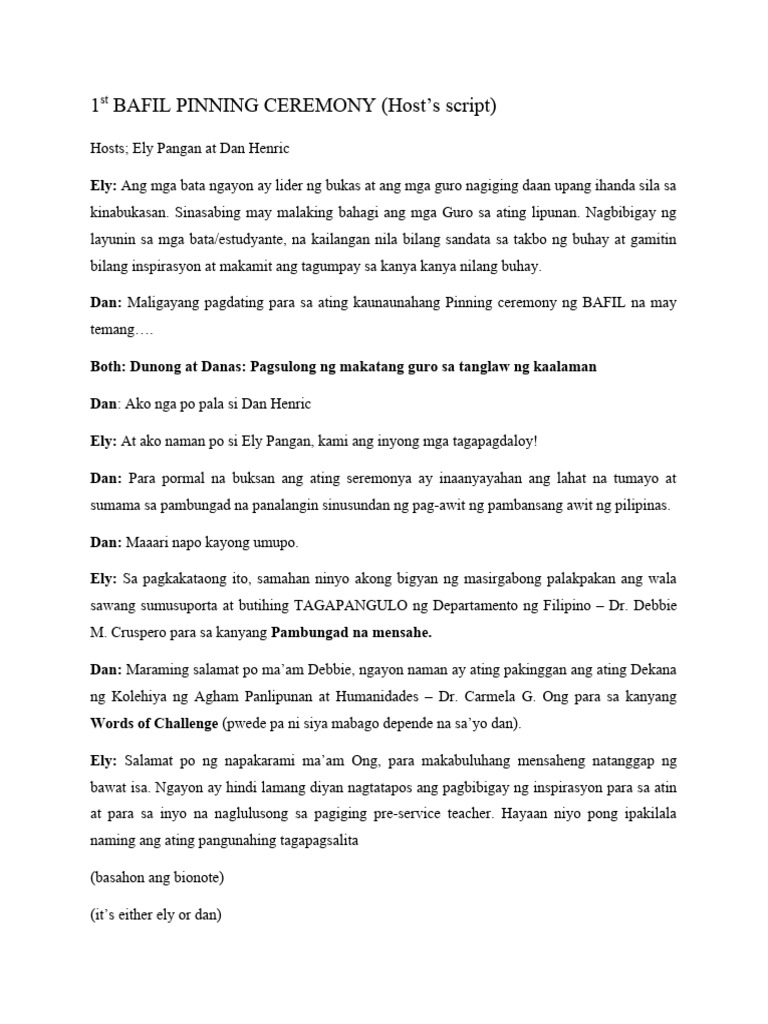 1st BAFIL PINNING CEREMONY(script) | PDF