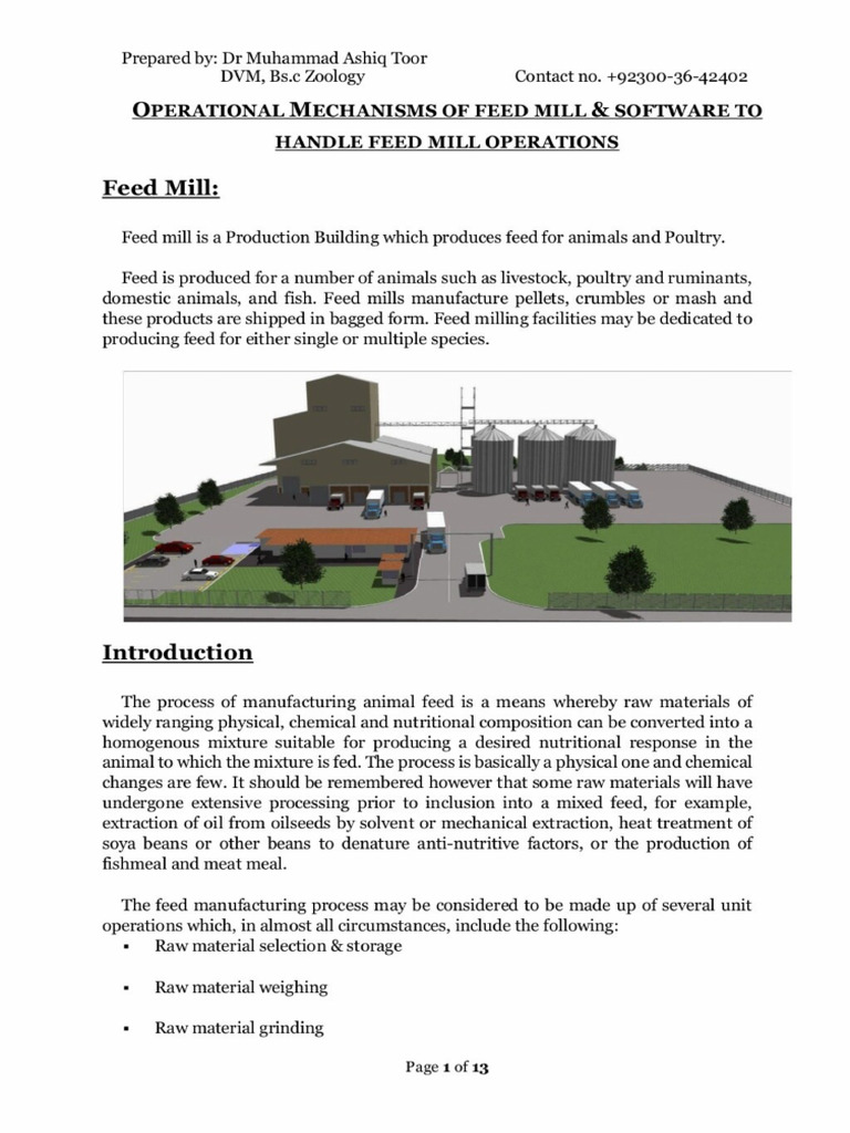 Operational Mechanisms of Feed Mill by DR - Muhammad Ashiq Toor | PDF