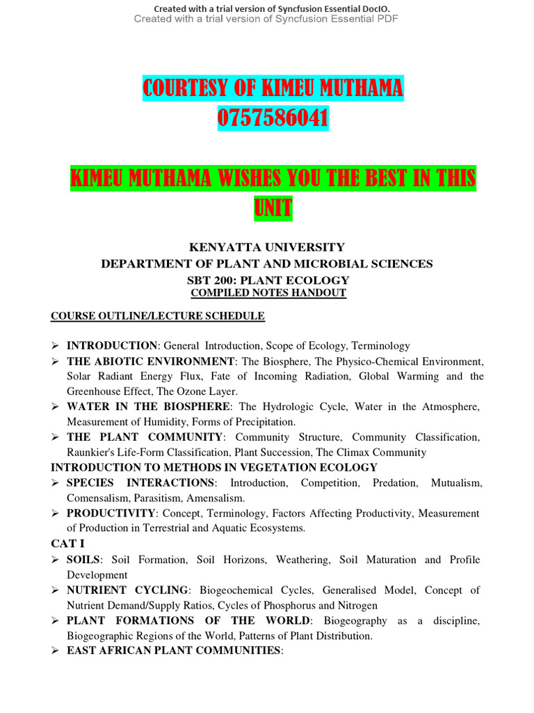SBT 200 Plant Ecologykenyatta University | PDF | Humidity | Atmosphere ...