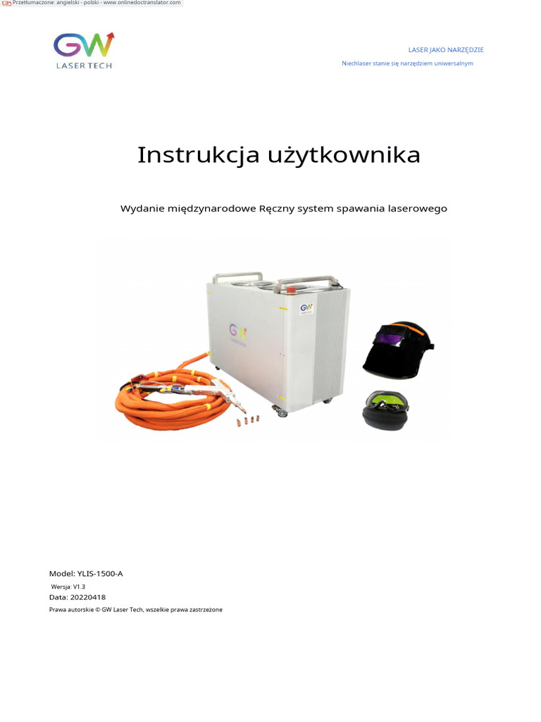 DO EDYTOWANIA PL YLPS GW Air Cooled Handheld Laser Welder System en-V1.3(1) | PDF