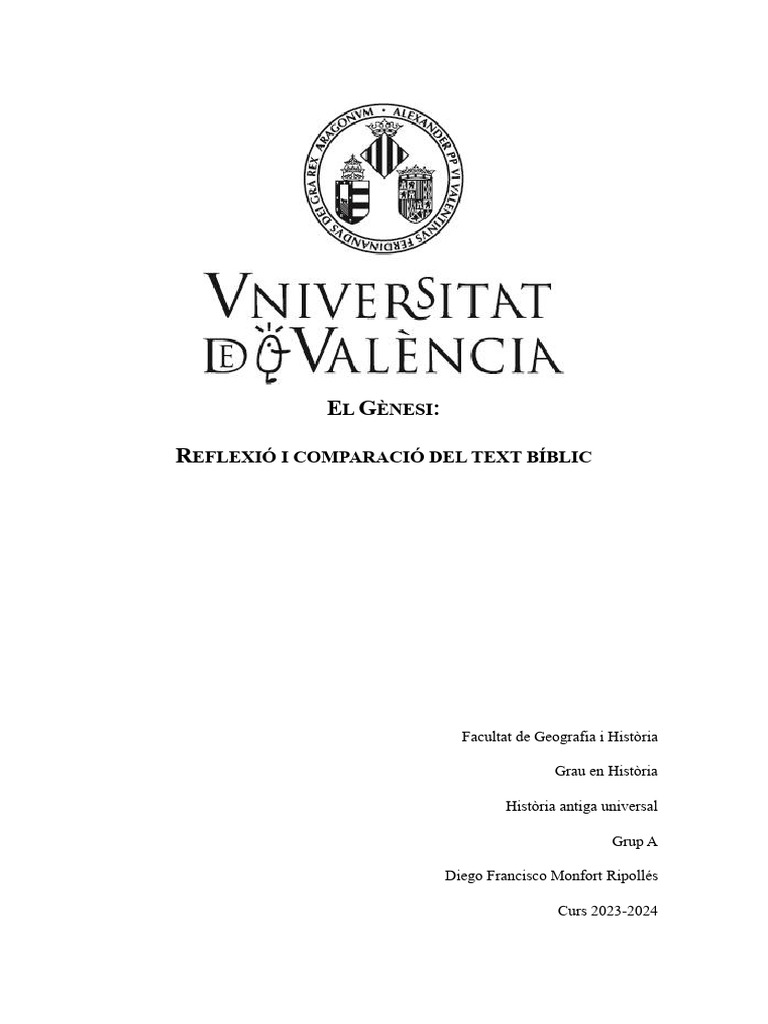 El Gènesi. Reflexió I Comparació Del Text Bíblic | PDF